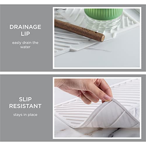 COOK WITH COLOR Silicone Dish Drying Mat - Heat Resistant Silicone Drying Mat for Dishes - 15" x 9.65" Dish Pads for Drying - Kitchen Counter Mat and Trivet, Dishwasher Safe (Marble)
