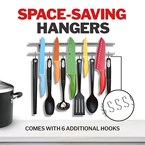 Magnetic Knife Holder, Stainless Steel 18-Inch Magnetic Knife Rack with 6 Removable Hooks, Ergonomic Tool Magnet Bar and Knife Strip with Installation Hardware β Any Kitchen Stuff