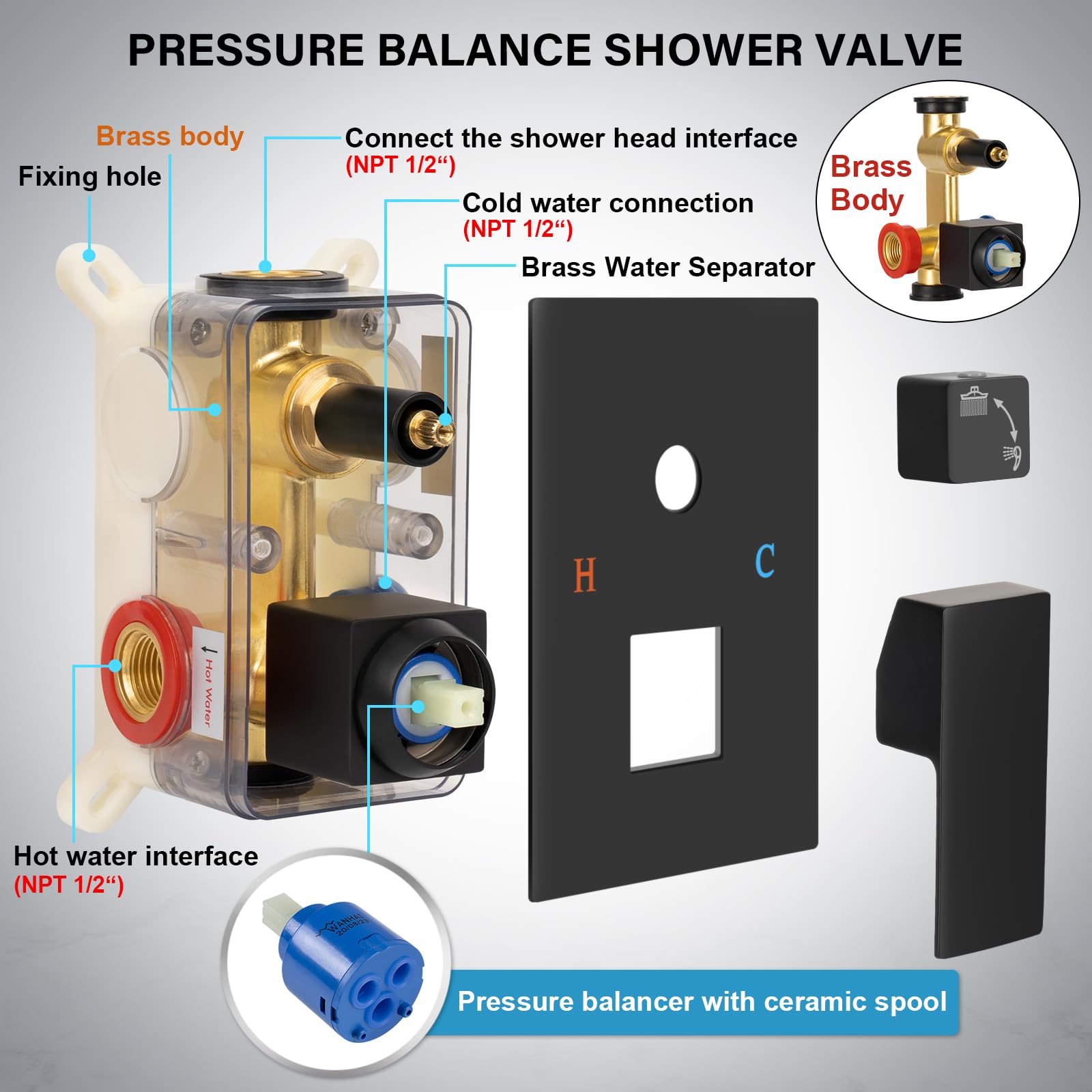 Baetuy 12 Inch Shower Faucet Set, Rainfall Shower System with High Pressure Handheld and Square Fixed Shower Head,Spray Wall Mounted Shower Fixtures
