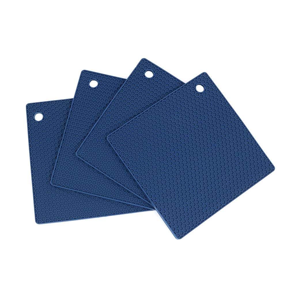 Alnicov Set of 4 Silicone Pot Holders Multi-Purpose Hot Pads,Non Slip Flexible Durable Heat Resistant for Table Kitchen Navy Blue