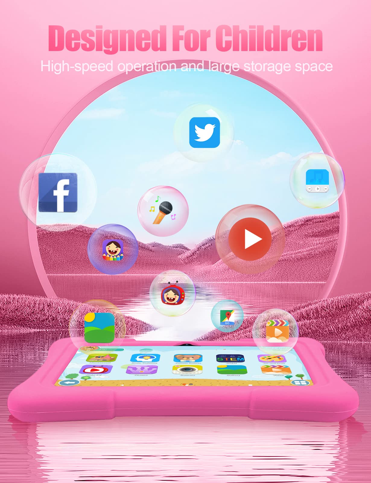 7 inch Kids Tablet Quad Core Android 10,Writing Tablet for Kids 16GB WiFi, Bluetooth, Dual Camera, Educationl, Games,Parental Control (Pink)
