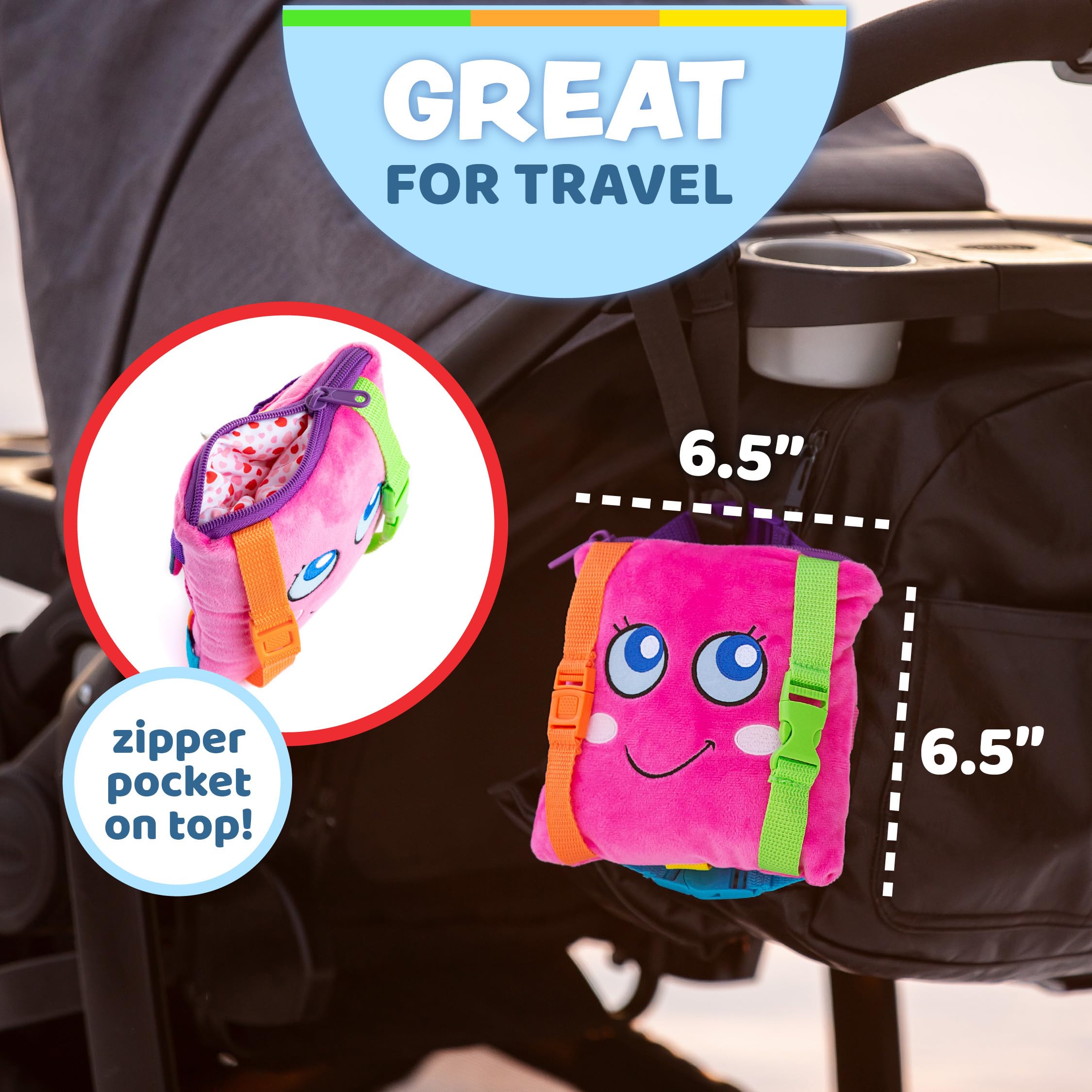 Buckle Toys - Bella Square - Learning Activity Game - Develop Motor Skills and Problem Solving - Travel Essential for Toddlers 1-3