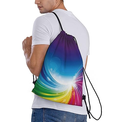 Adasomu Rainbow Background Portable Drawstring Bags For Women/Men, Lightweight Drawstring Backpack For Gym Yoga Shopping Trip