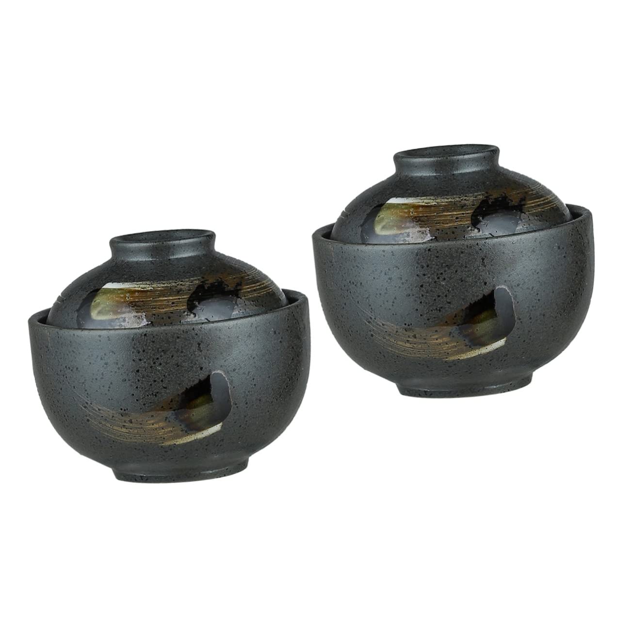 Anneome 2pcs Stew Home Egg Bowl Dessert Steam Noodle Ceramic Nest Stainless Cuisine Japanese Household Restaurant Custard Onion Tableware Lid Soup with Ml Pudding Steaming Cup Rice French
