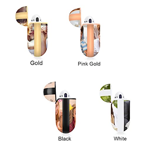 Custom Air-Pods Case Personalized Photo Logo Name Hard Case Cover for Airpods Pro with Portable Keychain Airpod Protective Accessories Gift for Men Women Gold Border