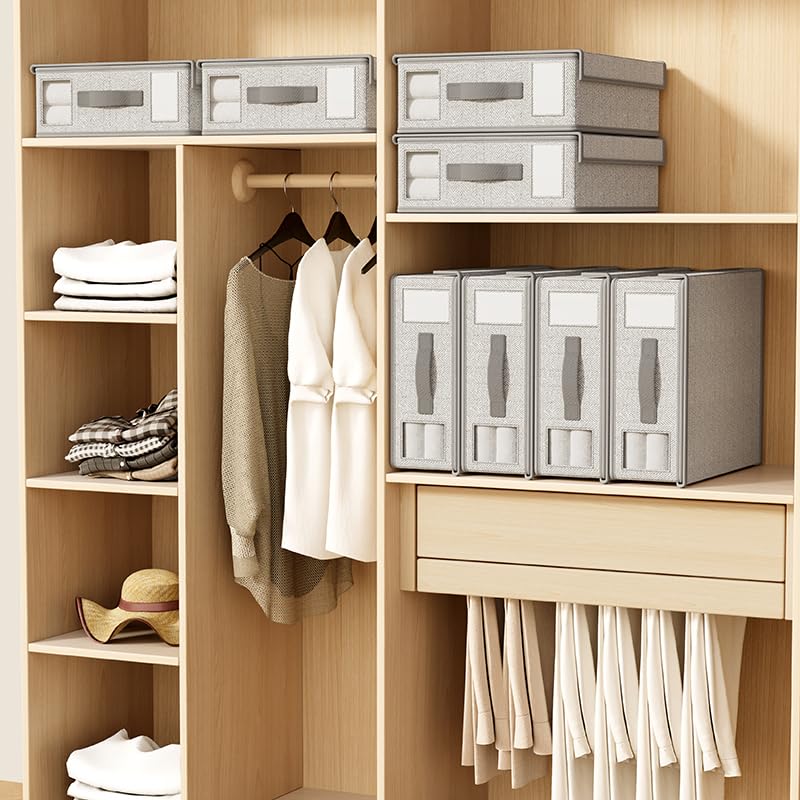 ARTIFICAY 4 Pack Bed Sheet Organizers and Storage, Foldable Sheet Organizer for Linen Closet, Sheets Set Folder Keeper with Window XL (Queen & King Size) (Gray Arrow, Pack of 4)
