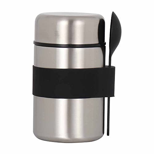 BYBYCD Food Container Portable Solid Color Vacuum Jar Stainless Steel Inner Stewed Cup Mini Insulated with A Spoon Breakfast Cup(Silver&Black)