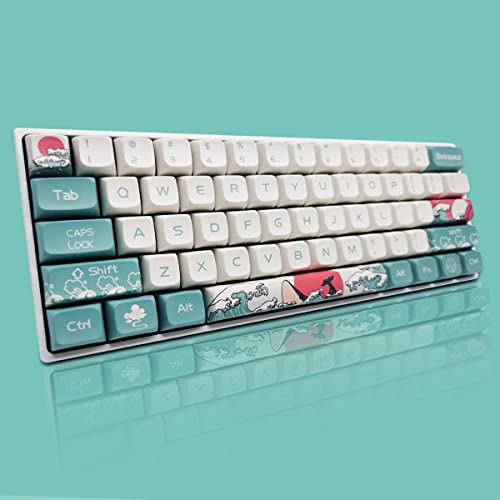 Custom Keycaps, XDA Profile PBT Keycaps, Japanese Ukiyo-e Coral Sea Style Keycaps for Mechanical Keyboards, Full 109 Key Set with 1.75u Shift Key (Coral Sea)