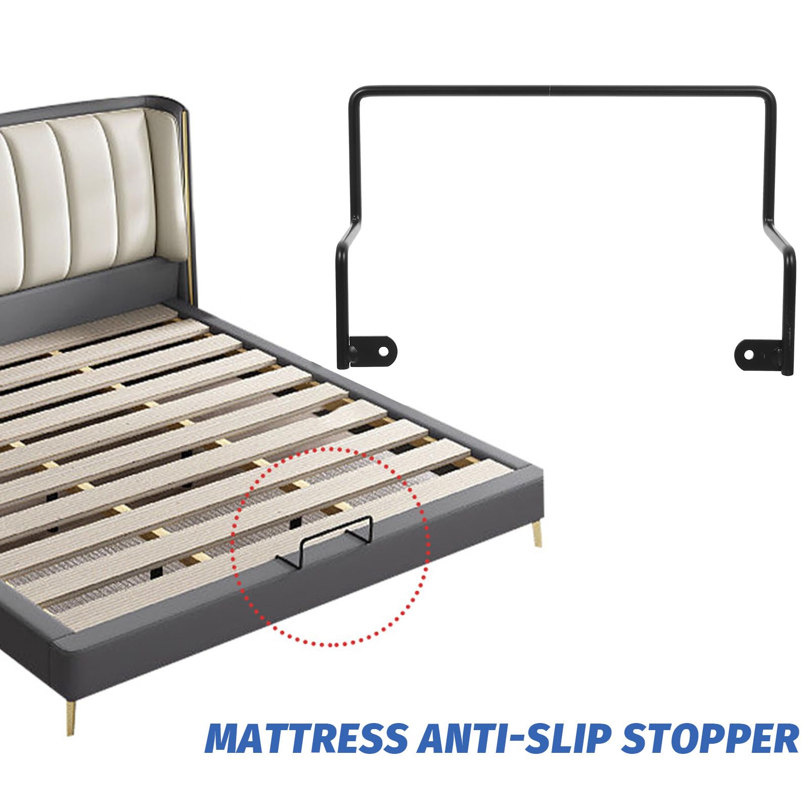 Angoily Non Slip Mattress Gripper, Anti Slide Mattress Stopper, Mattress Retainer Bar, Easy to Installation Metal Pad Gripper for Wooden Bed Frames Black