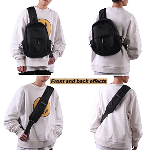 BOXJINCO Crossbody Sling Backpack Sling Bag Shoulder Bag for Men Women, Lightweight One Strap Backpack for Hiking Walking Biking Travel Cycling (Black)