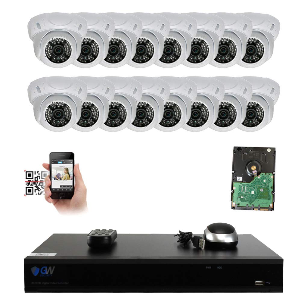 GW Security 16 Channel 4K NVR 5MP H.265 IP Surveillance Security Camera System with 16-Piece Super HD 1920P Weatherproof Microphone PoE Security Dome Cameras, AI Human Detection