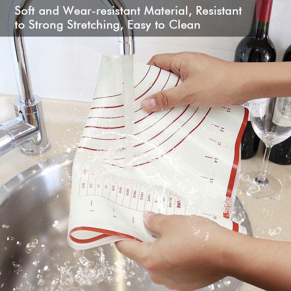 Asenky Food Grade Nonstick Silicone Pastry Bakers Mat,24”x16" Large Dough Rolling Mat with Measurements for Kneading Pie Crust Bread Cookies,Oven Liner