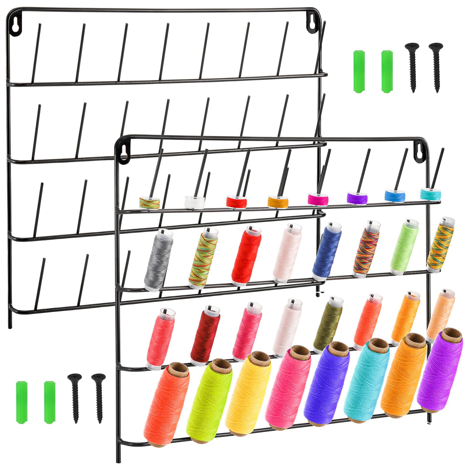 Tosnail 2 Pack 32 Spools Metal Thread Holder, Large Thread Racks, Wall Mount Thread Storage Organizer for Sewing, Braiding, Embroidery and Jewelry