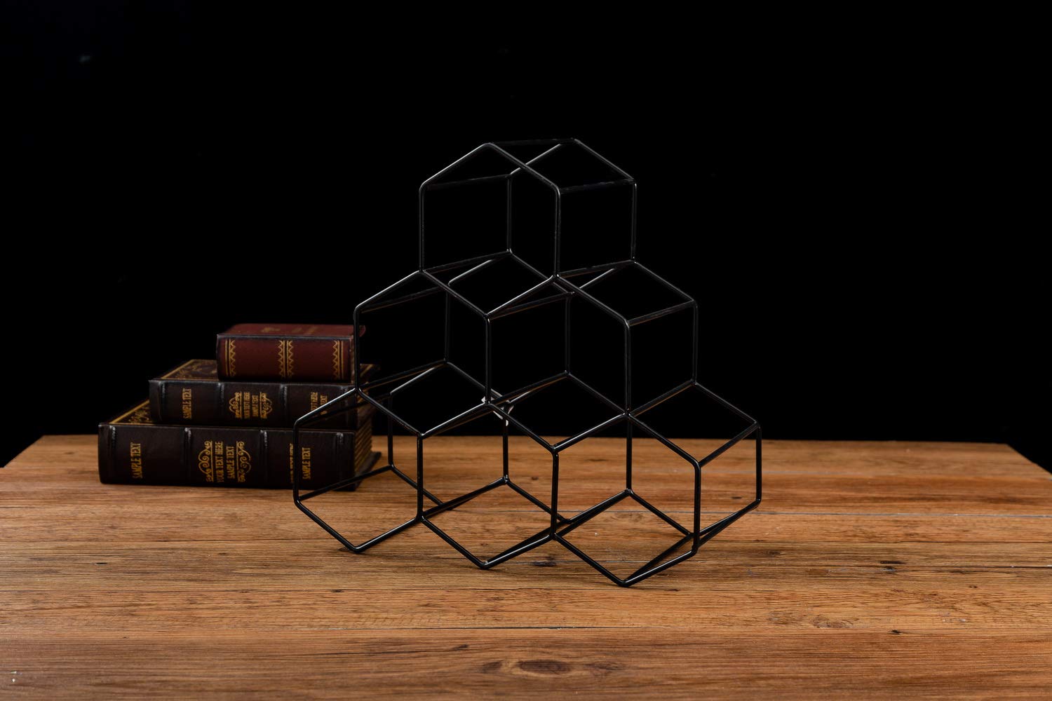 Asian Home Geometric Hexagon 6 Bottle Desktop Wine Rack Freestanding Countertop Bottle Holder for Wine Storage, Metal, Black