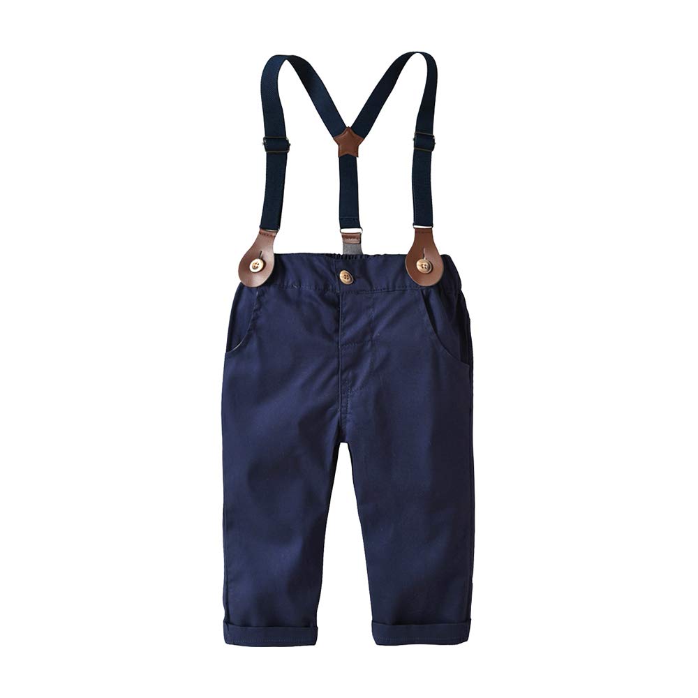 Moyikiss Studio Baby Boy Gentleman Outfit Long Sleeve Shirt with Bowtie Suspender Pants Casual Suit (Yellow, 80/12-18Months)