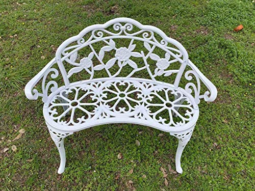 C/G Patio Balcony Bench Double Seat, Anti-Rust Cast Aluminum Patio Garden Bench for Park Yard Outdoor Furniture White