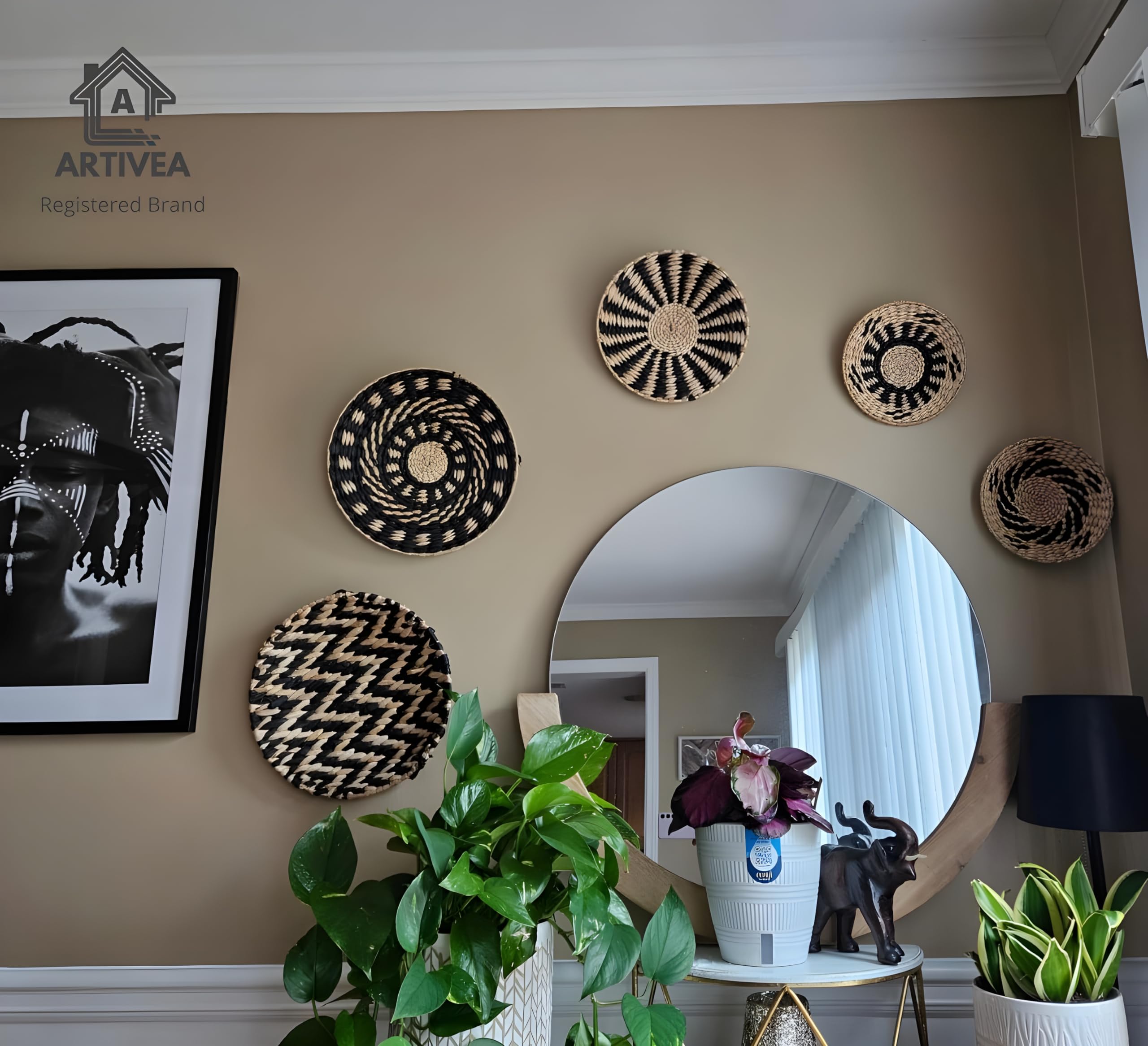 Artivea 5 Boho Basket Wall Decor Set - hanging Woven Wall Baskets Decor Boho - Boho Wall decor Baskets - Boho wicker wall decor - Basket Wall Art Decor - Boho Rattan Woven Wall Decor - Boho Rattan Wall Decor– Exclusive Registered Brand
