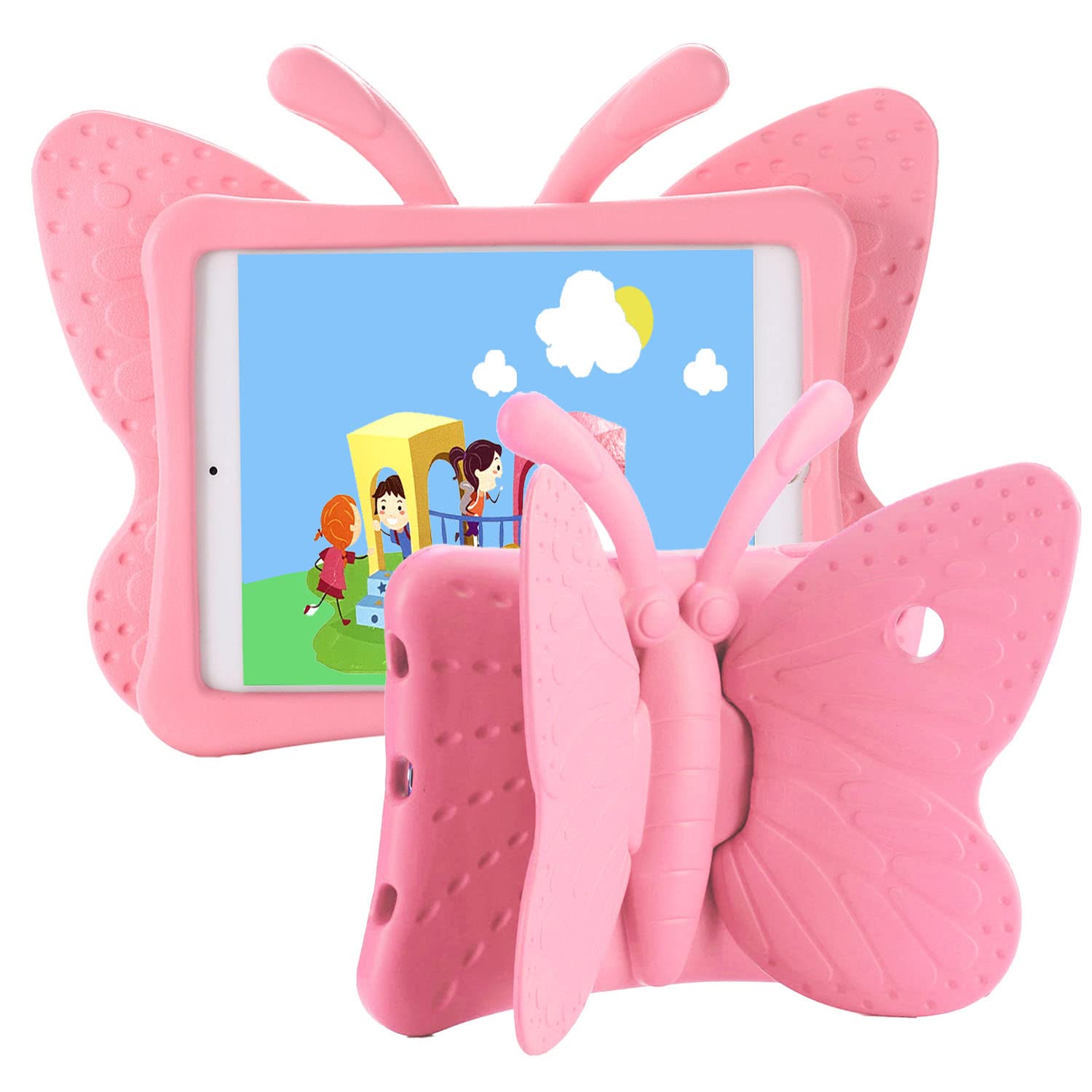 iPad case for Kids, Feitenn 3D Cartoon Butterfly Non-Toxic EVA Light Weight Kid Proof Shockproof case with Kickstand for ipad 5/ ipad 6 /ipad pro 9.7/ New iPad 2017 case (Pink)