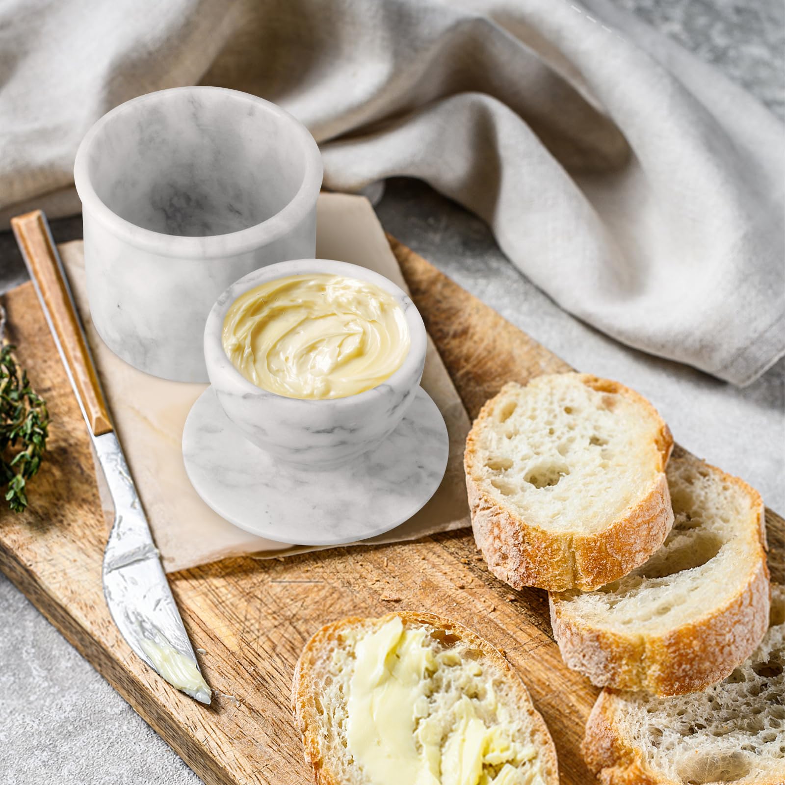 Butter Crock with Lid, Soft Spreadable Butter keeper, Marble French Butter Keeper to Leave On Counter, Butter Dish, Home and Kitchen Decor for Countertop (White Grey, Large)
