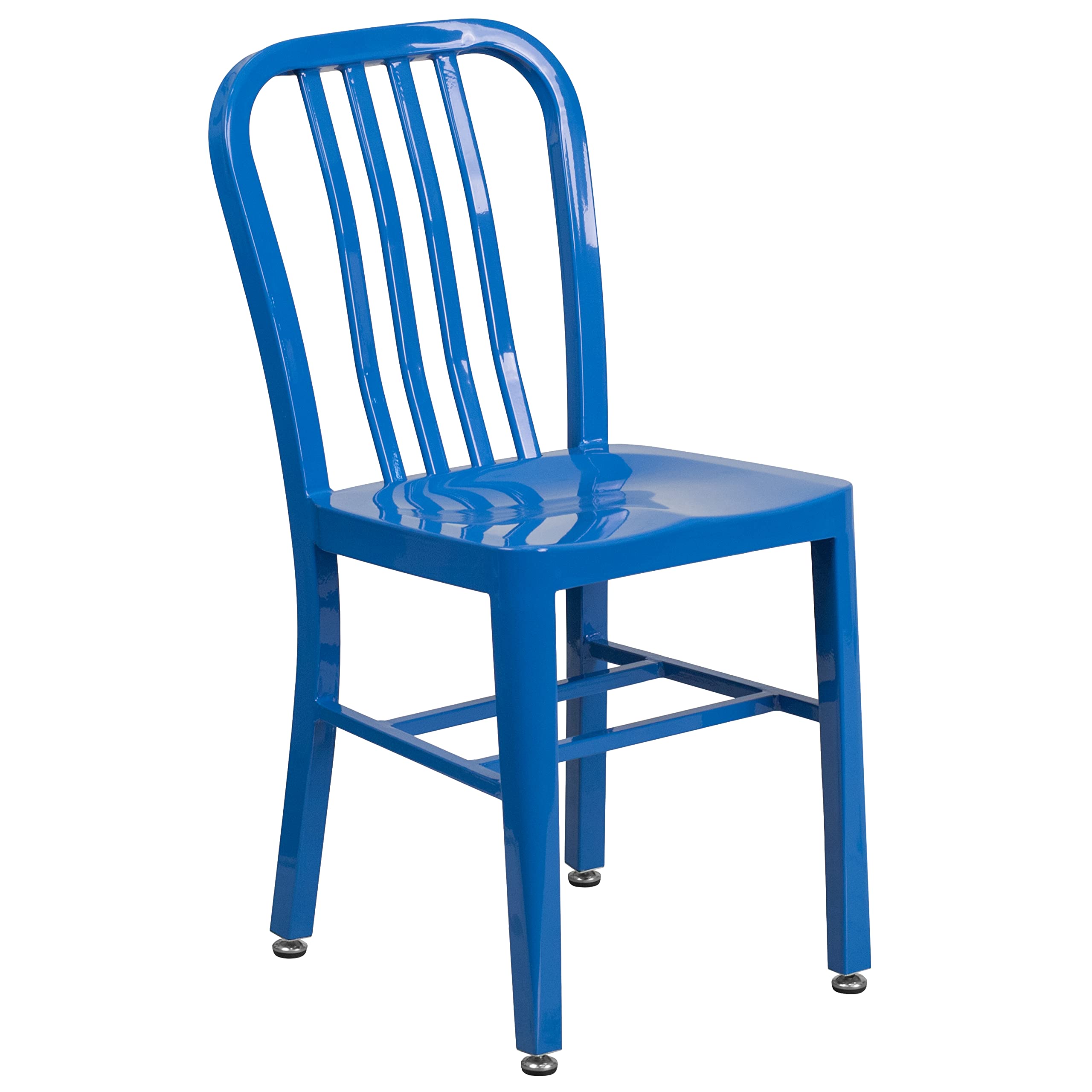 Merrick Lane Santorini Indoor/Outdoor Dining Chair - Blue Galvanized Steel Frame - 18 Inch Seat - Slatted Back
