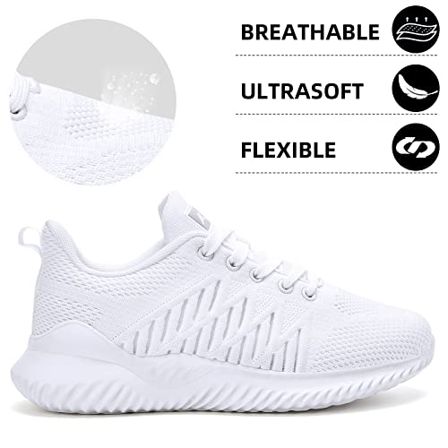 Akk White Gym Shoes for Women Workout Walking Tennis Slip on Memory Foam Comfortable Sneakers for Athletic Hollow Size 6