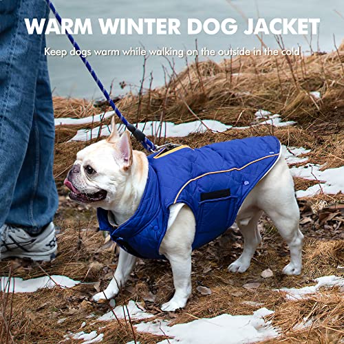 Dog Winter Coat Quilted Dog Jacket Reflective Insulated Dog Parka Detachable Fleece Liner Design Water Resistant Windproof Dog Clothes for Small Medium Dogs(XL, Dark Blue)