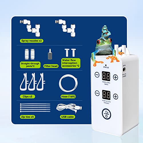 BILIPALA Reptile Mister, Automatic Misting System for Reptile Terrariums, 2 Adjustable Spray Nozzles