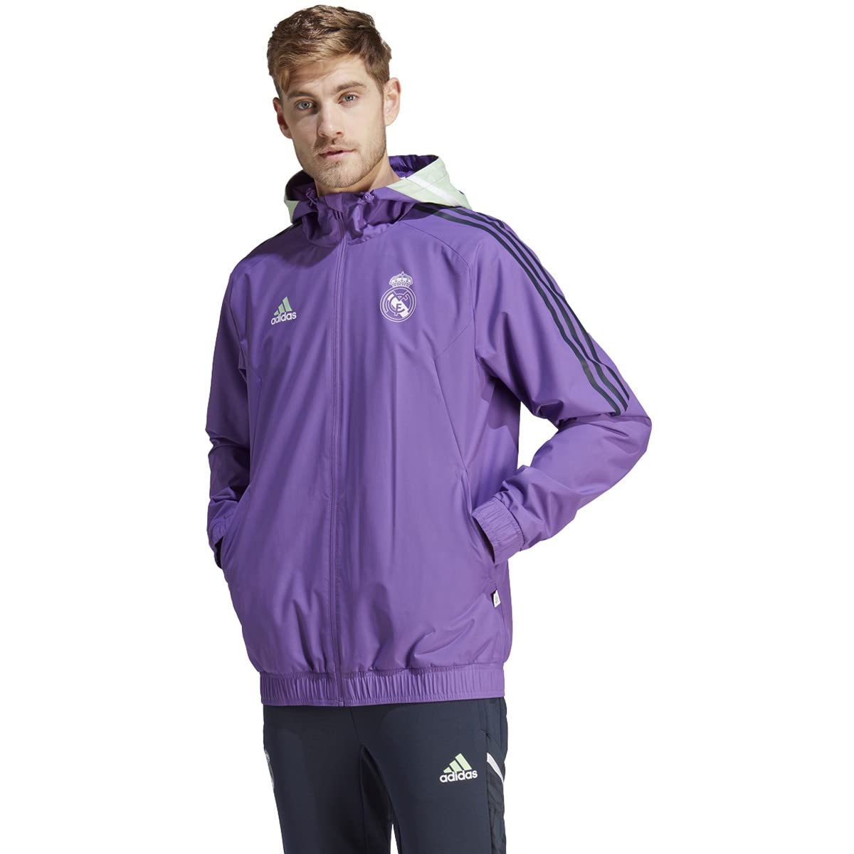 adidas MEN'S REAL MADRID 22/23 TRAINING ALL WEATHER J (ACTIVE PURPLE,MEDIUM)