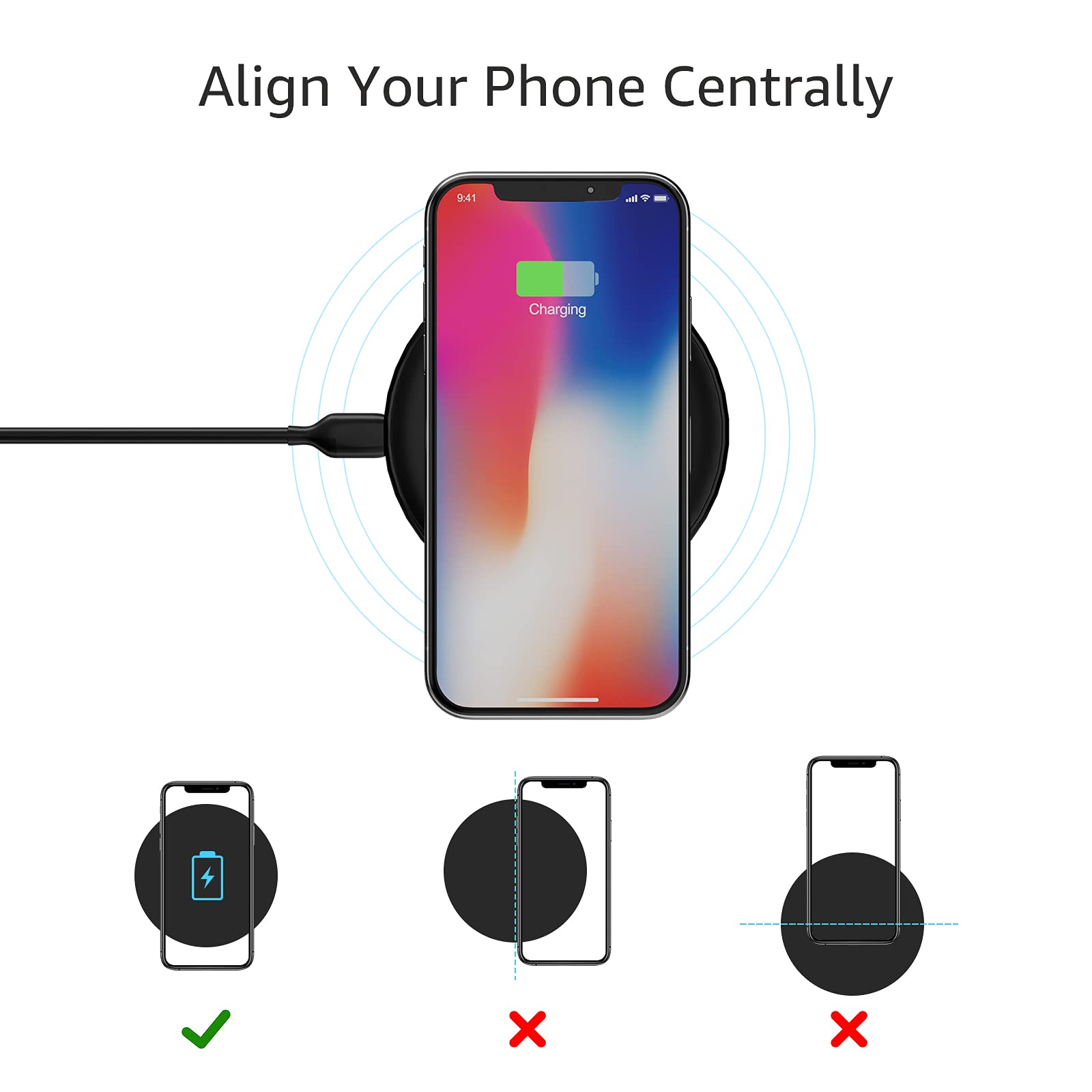Amazon Basics 10W Qi Certified Wireless Charging Pad (No AC Adapter), Black