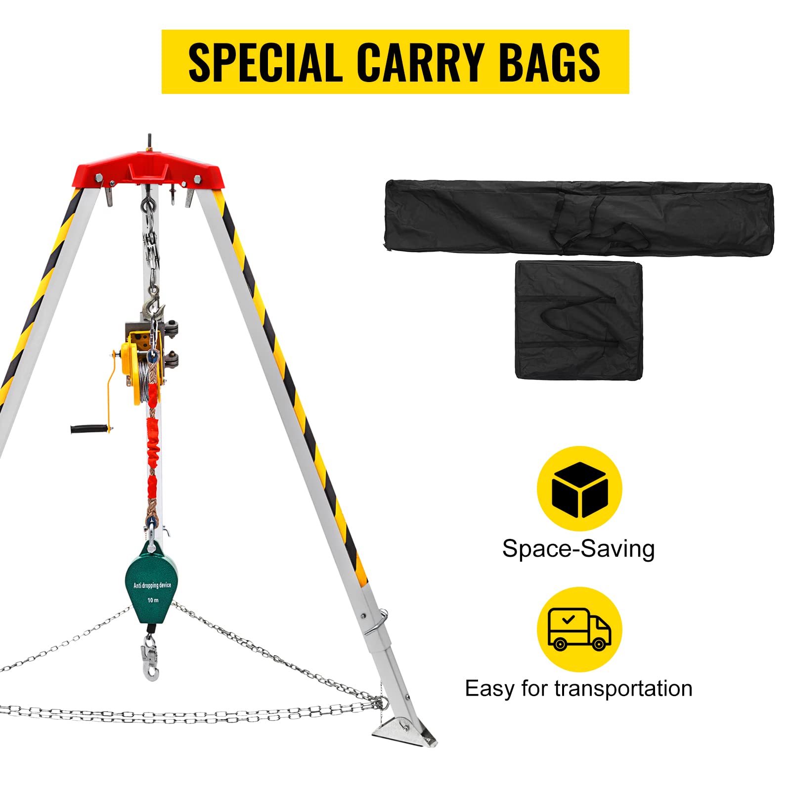 BestEquip Confined Space Tripod 8' Legs, 1800lbs Winch Confined Space Kit, 98' Cable Confined Space Rescue Tripod, with 32.8' Fall Protection, for Traditional Confined Spaces