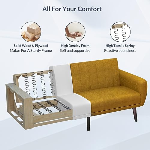 BELLEZE Convertible Sofa Bed, Modern Loveseat, Sleeper Sofa, Futon Couch for Living Room, Guest Room, Garage - Melrose (Yellow)