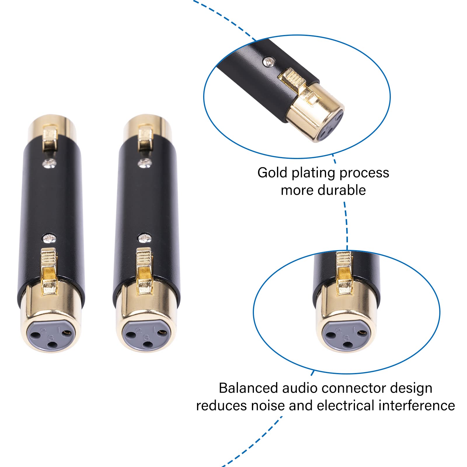 ANLINKSHINE XLR Female to Female Adapter, XLR 3-Pin Gender Changer Line Adapter for Microphone (2 Pack)
