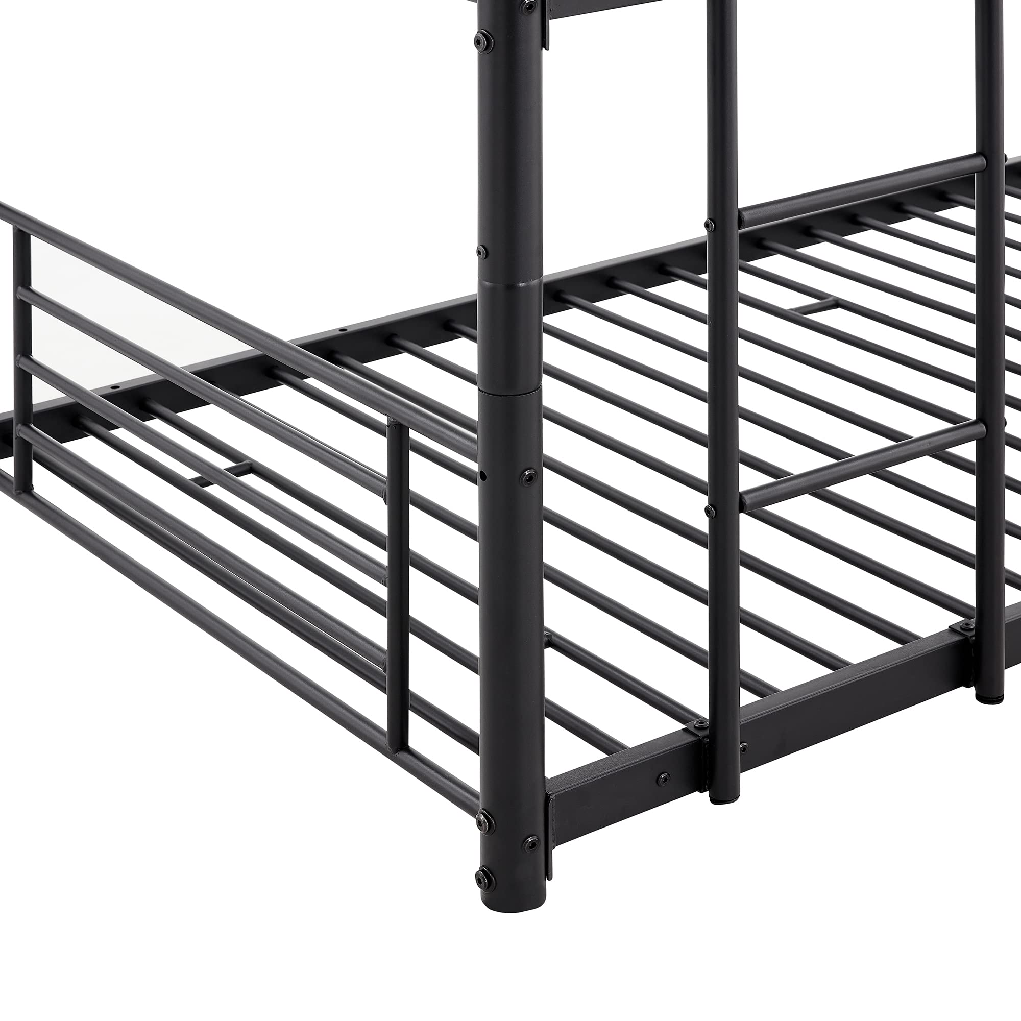 Majnesvon Metal Twin Size Triple Bunk Bed, Twin-Over-Twin-Over-Twin Triple Bed Frame Can be Split into 3 Bed with Built-in Ladder and Guardrails for Teens, Boys, Girls (Black)