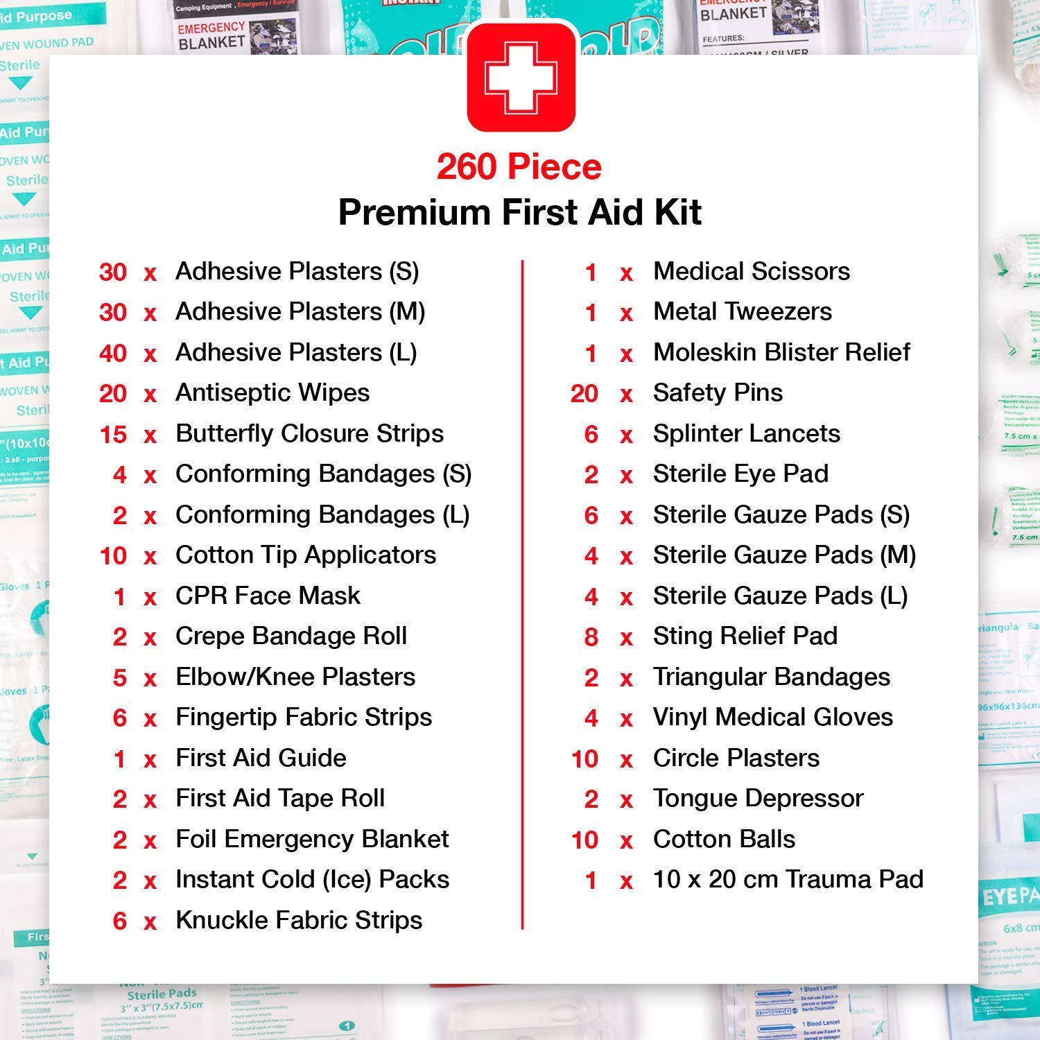 Active Era First Aid Kit - All-Purpose 260 Pieces First Aid Kit for Camping and Hiking with Medical Supplies and Handle - First Aid Kit for Home, Cars