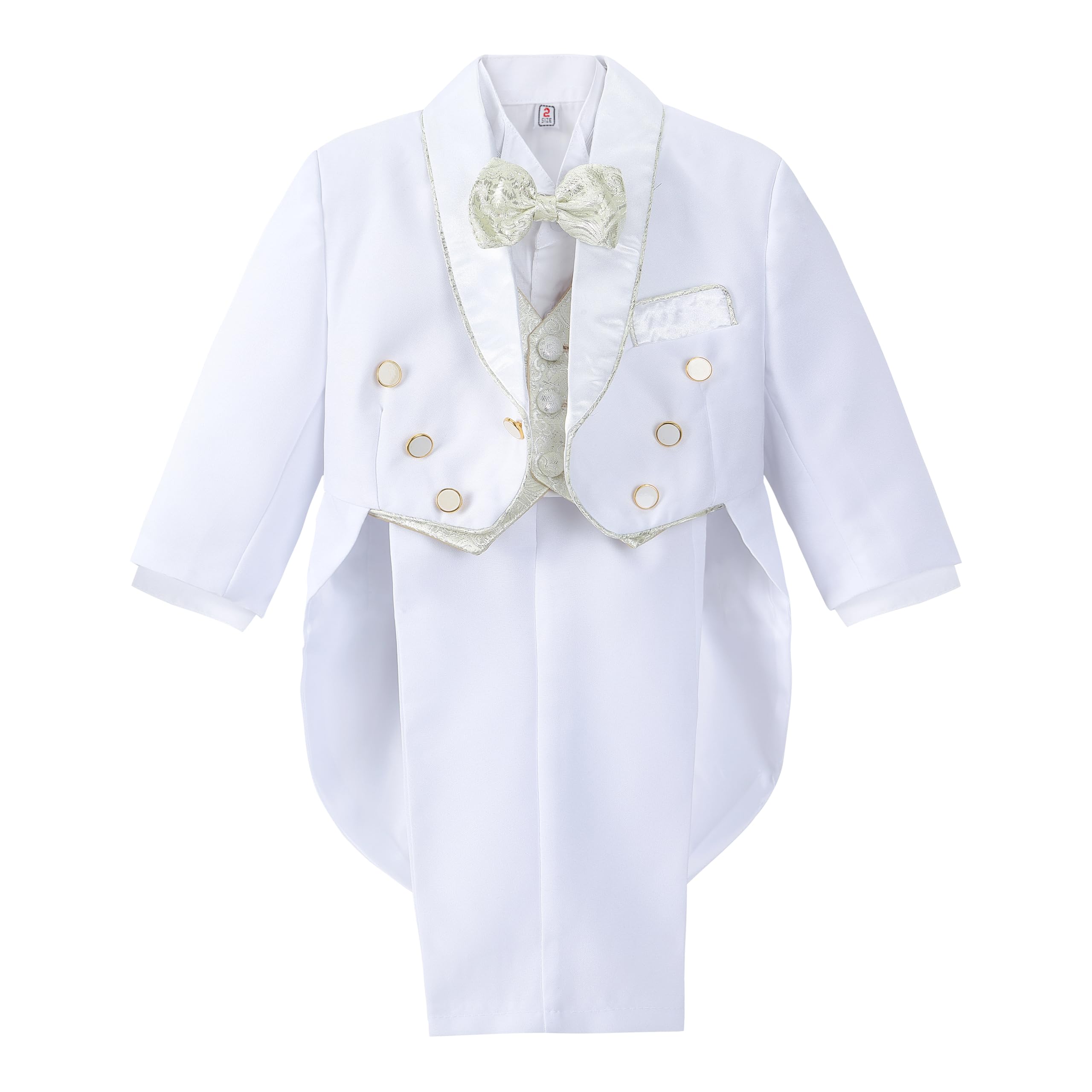 Dressy Daisy Baby Boys Classic Tuxedo White Suit 5 Pcs Set Formal Dress Wear Wedding Outfit with Jacquard Vest Size 18-24 Months