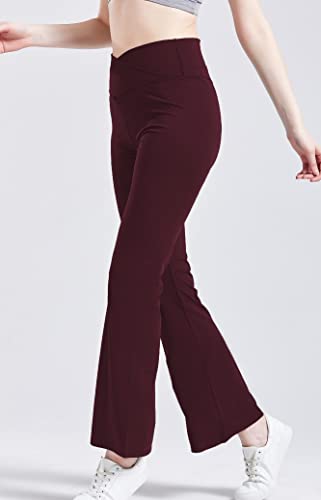 DANI CHINS Women's Casual Bootcut Yoga Pants V Crossover High Waisted Flare Workout Leggings (Burgundy, M)
