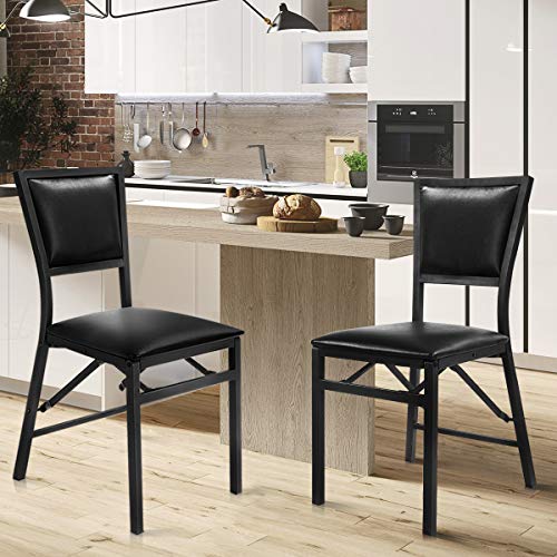 Giantex Folding Chairs, with Padded Seats, Sturdy Metal Frame, Floor Protectors, Space Saving Design, Foldable Dining Desk Chairs for Small Apartment, Extra Guests, Black