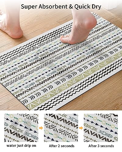 Boho Bath Mat for Tub,Non Slip Bathroom Floor Runner Rug Quick Dry & Absorbent Diatomaceous Earth Kitchen Room Shower Sink Washable Doormat,Black Bohemia Modern Abstract Geometric Stripes 16"x24"