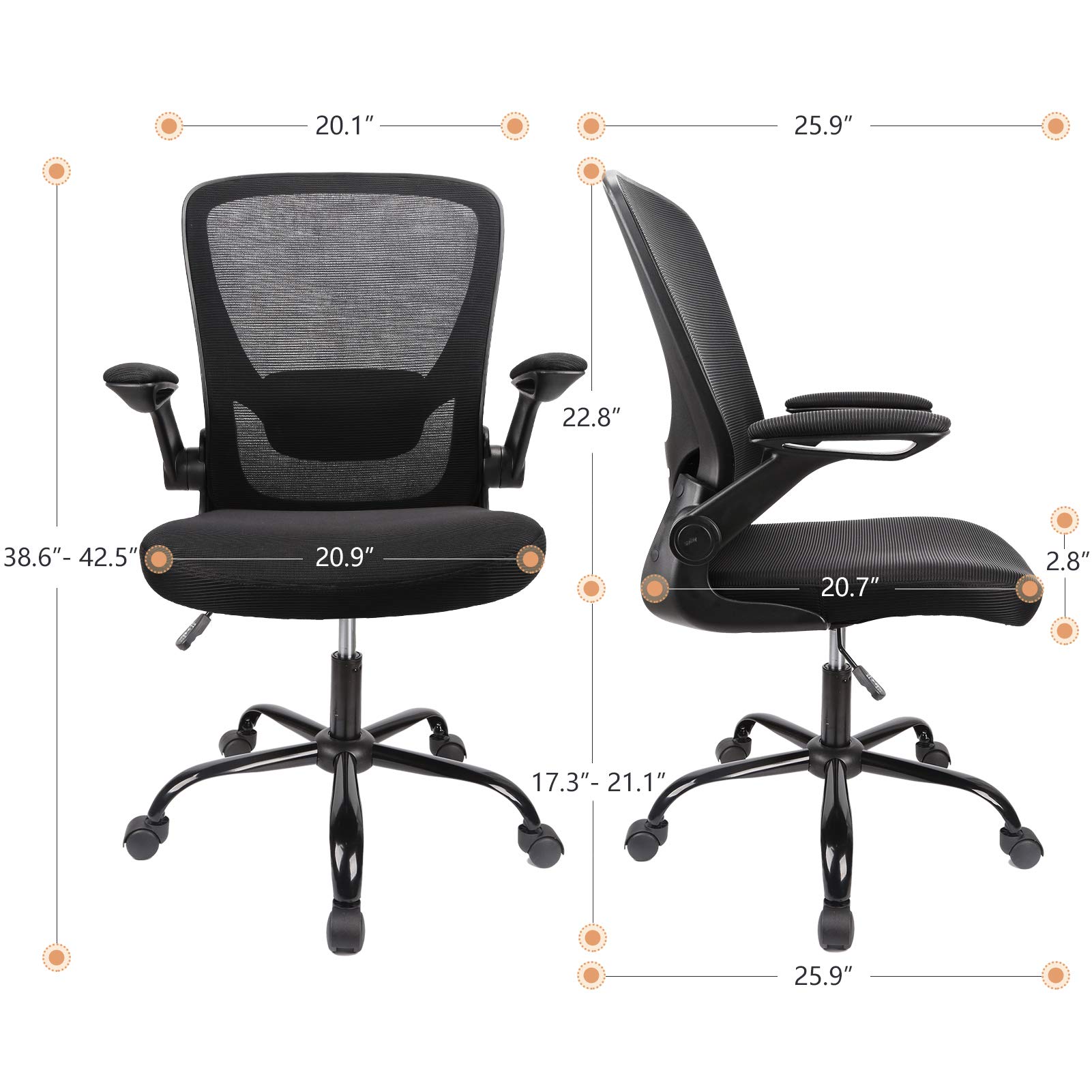 Ergousit Ergonomic Home Office Chair, Mesh Office Chair Flip Up Arms with Lumbar Support, Adjustable Comfortable Computer Desk Chair Ergonomic, 250Lbs Capacity (Black)