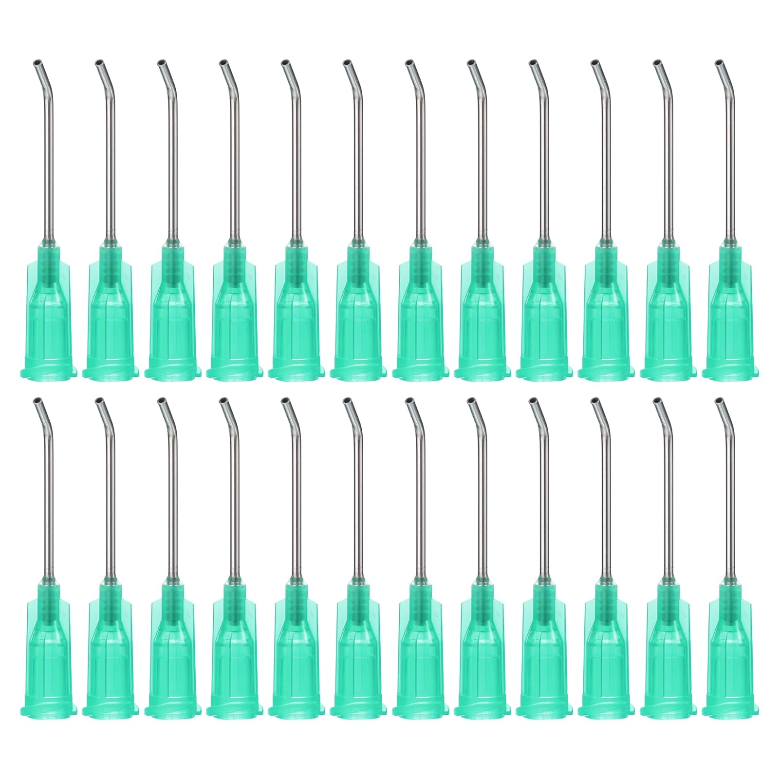 PATIKIL 18Ga x 1 Inch Dispensing Needle Tips, 36Pcs Stainless Steel 45 Degrees Pre Bent Glue Needle Tube Blunt Tips with Luer Lock for Glue Oil Applicator, Green
