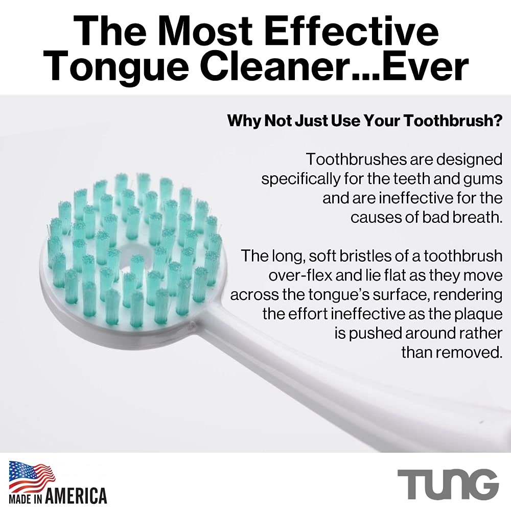 Tung Plastic Tongue Scraper with Protective Caps, Tongue Brush, Tongue Cleaner for Adults, Scrubber, Plastic, Fight Bad Breath and Halitosis | Tongue Scraper Cleaner, Made in America, 2-Pack w/Cap