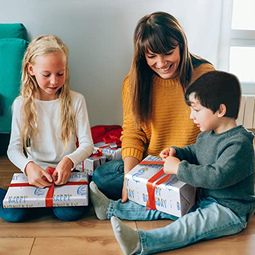 CENTRAL 23 Baby Boy Wrapping Paper - Age Two - 6 Sheets Blue Wrapping Paper - Happy 2nd Birthday Wrapping Paper - Comes With Stickers - Recyclable