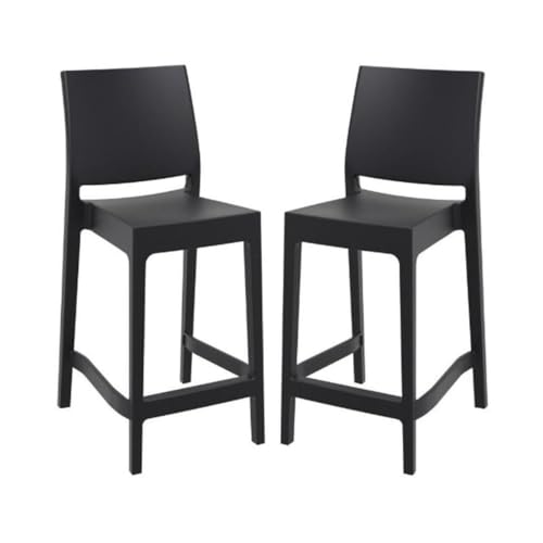 Home Square Resin 25.6" Counter Stool in Black - Set of 2