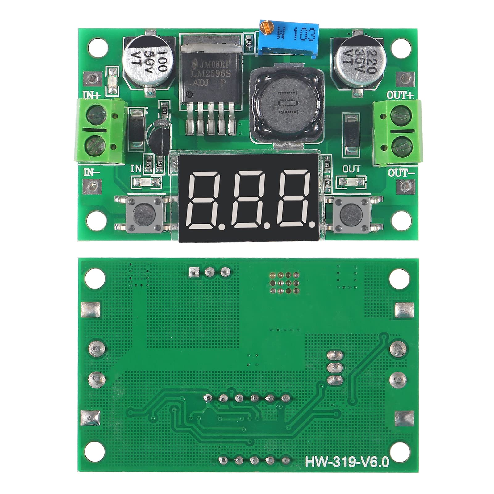 Aobao 4pcs LM2596 DC-DC Adjustable Buck Converter Reduced Voltage Regulator Power Module 4.0-40V Input to 1.25-37V Output with LED Voltmeter Digital Display (Green)