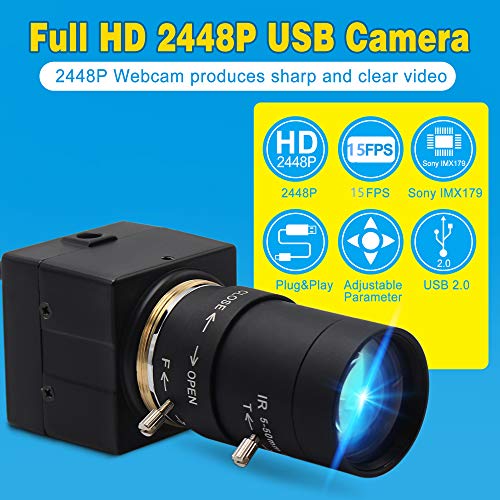 ALPCAM USB Camera 8MP 5-50mm Manual Variable Focus Lens Camera,HD 2448P Zoom Camera USB PC Desktop/Laptop Computer Camera Compatible with Mac/Windows/Linux/Android USB8MP02G-SFV(5-50)
