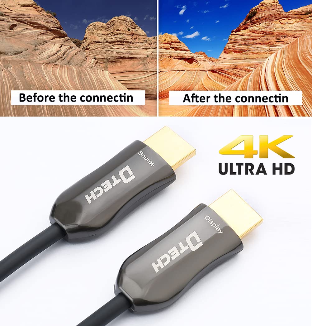 DTech Ultra Slim 150 Feet Fiber Optic HDMI 2.0 Cable 4K 60Hz 18Gbps for in-Wall Installation 150ft Projector Laptop Computer Monitor TV Camera (46 Meters)