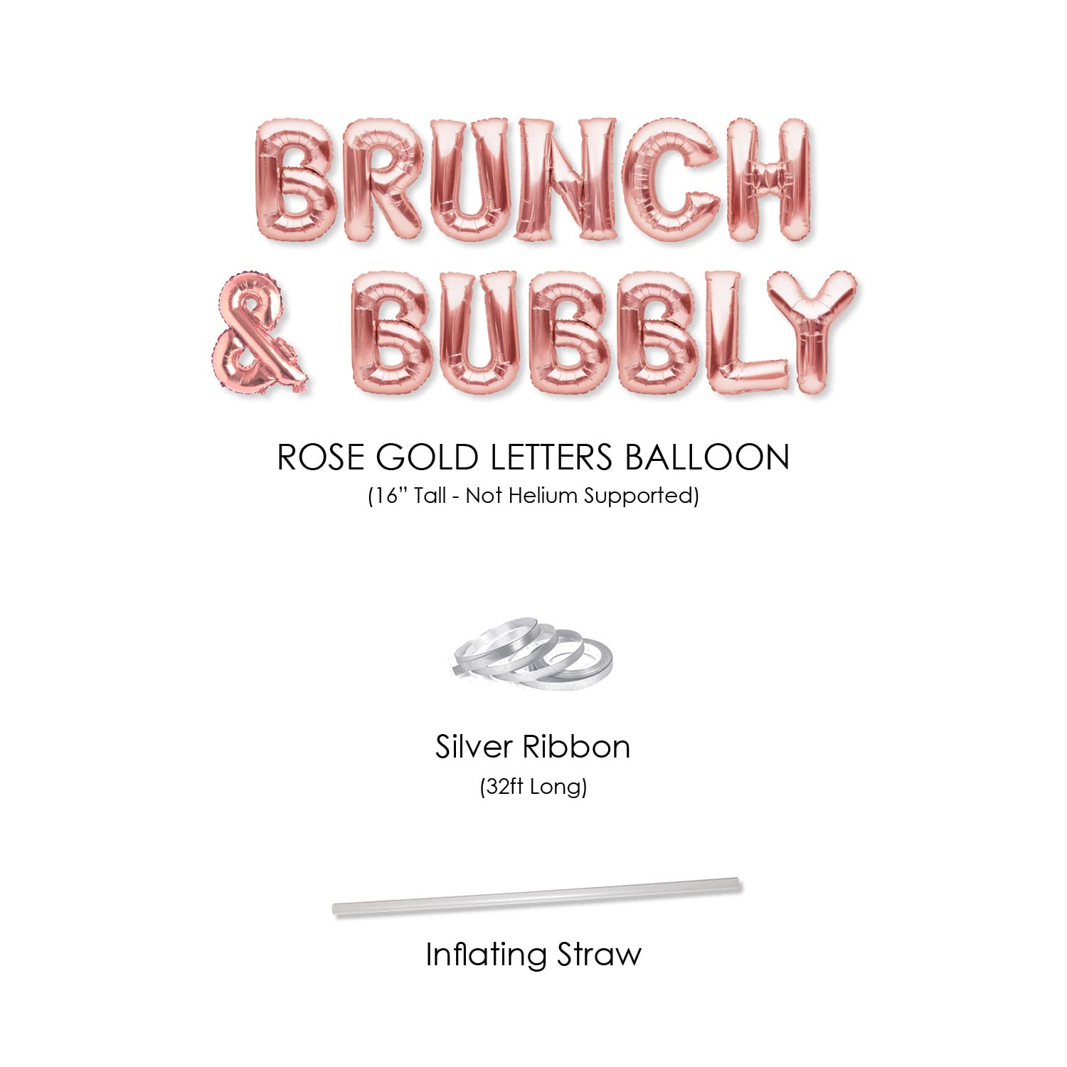 PartyForever Rose Gold BRUNCH & BUBBLY Balloon Banner Bridal Brunch Shower Bachelorette Party Decorations for Champagne Bubbly Bar