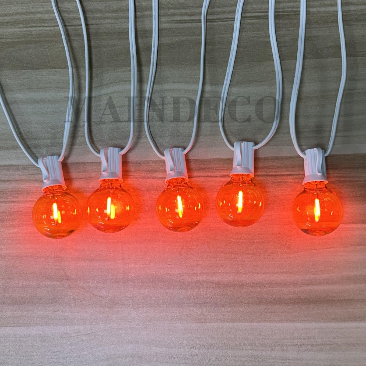 MAINDECO G40 LED Replacement Bulbs, Clear Orange,120V,0.5W, E12 Base,Outdoor Shatterproof Plastic Bulb,for String Light -25Pack