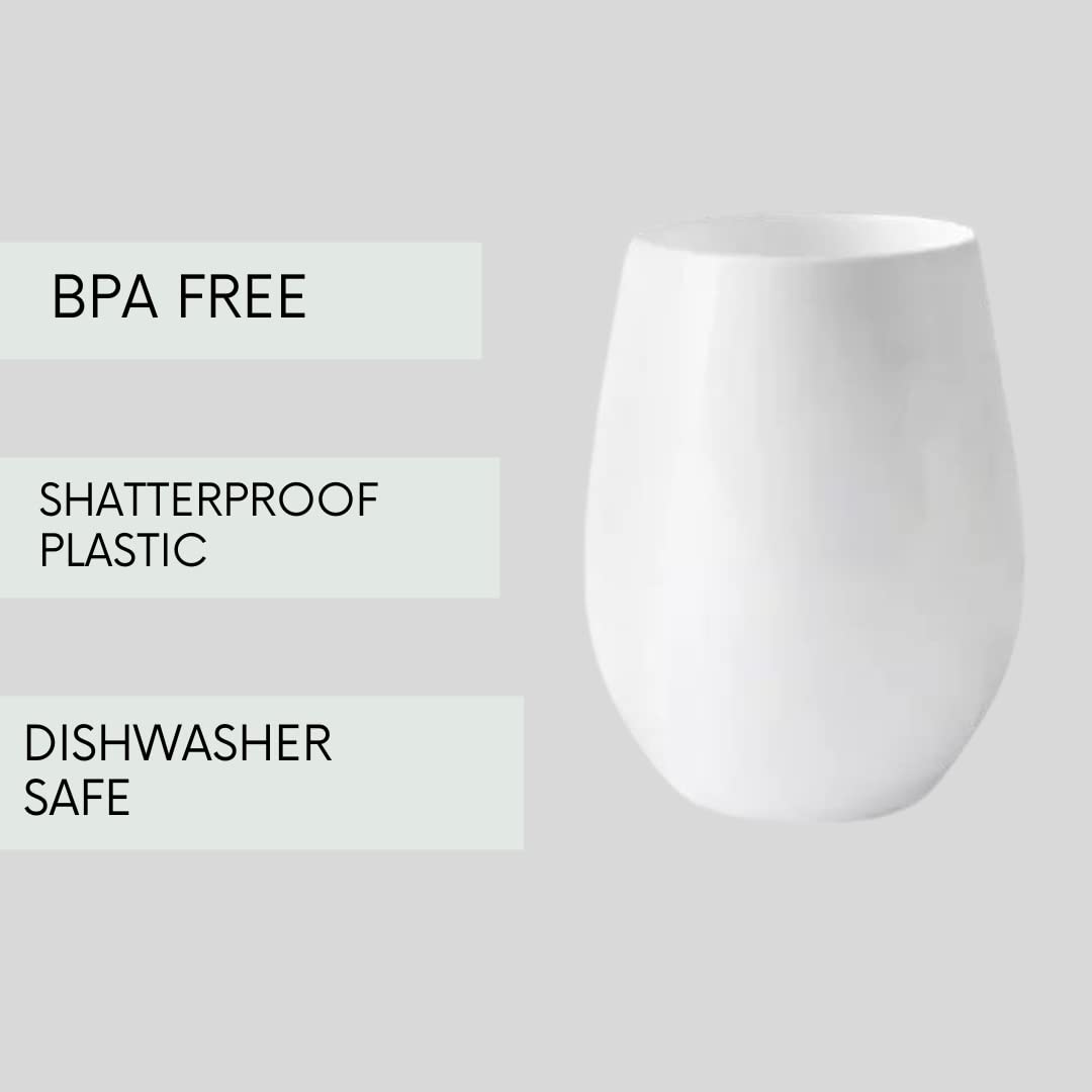 6 Pack White Plastic Wine Glasses Stemless Disposable 12 oz BPA Free Shatterproof Plastic Wine Cups Wine Glasses