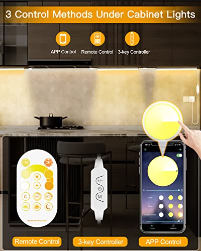 Daymeet Under Cabinet Lighting, 12 Inch Ultra Thin Dimmable Under Cabinet Lights Plug in, Multi-Color Super Bright LED Under Counter Lights Indoor Night Lights Bar for Kitchen, Shelf, Closet (2 Pack)